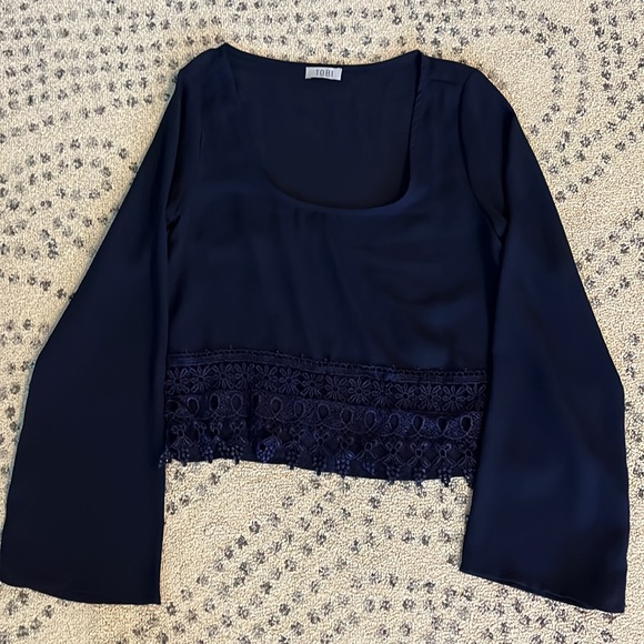 Tobi | Tops | Tobi Long Sleeve Navy Lace Crop Top | Poshmark